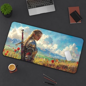 Female Knight Desk Mat, DND Mousepad, Vintage Oil Cottagecore Mouse Pad ...