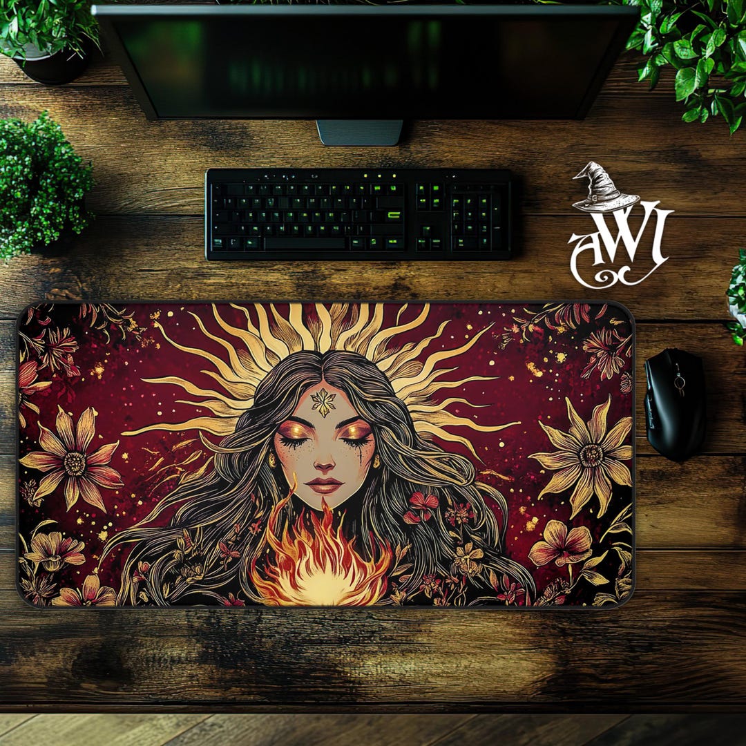 Fire Goddess Sun Sorcerer Desk Mat Mythical Magical Fantasy Workspace ...