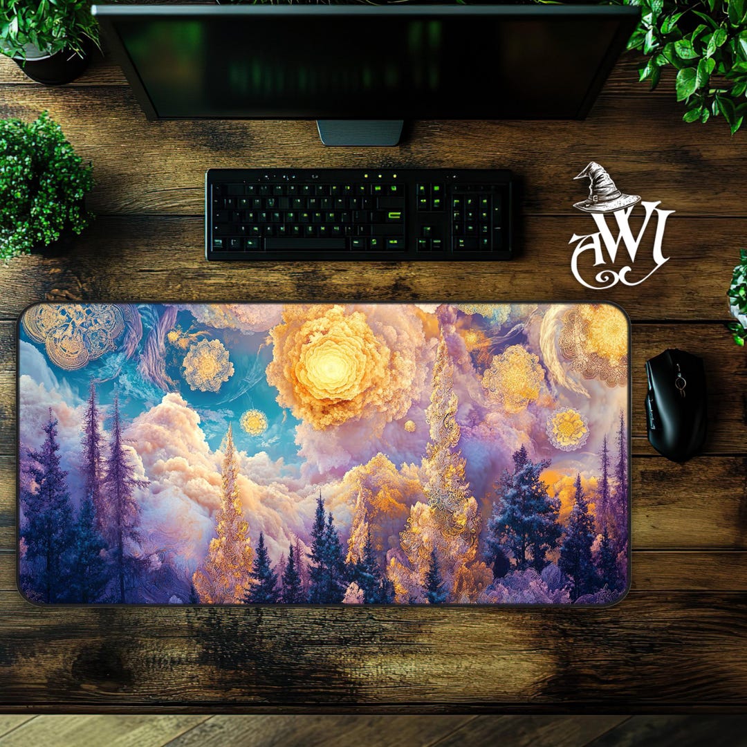 Celestial Fantasy Landscape Desk Mat Mythical Cloud Pattern Workspace ...