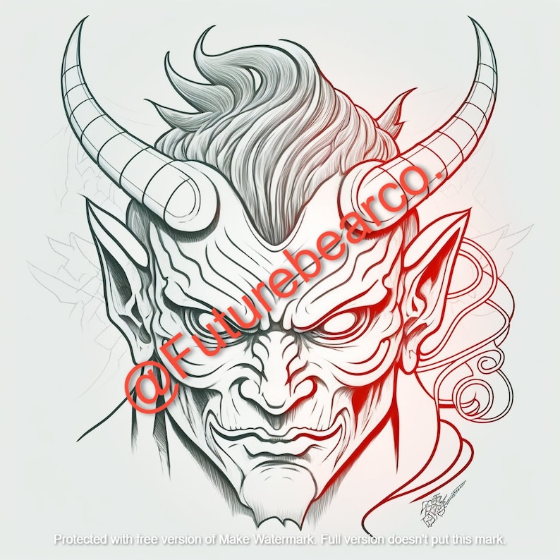 Three Japanese Oni Masks: Digital Download Bundle for Unique Tattoo ...
