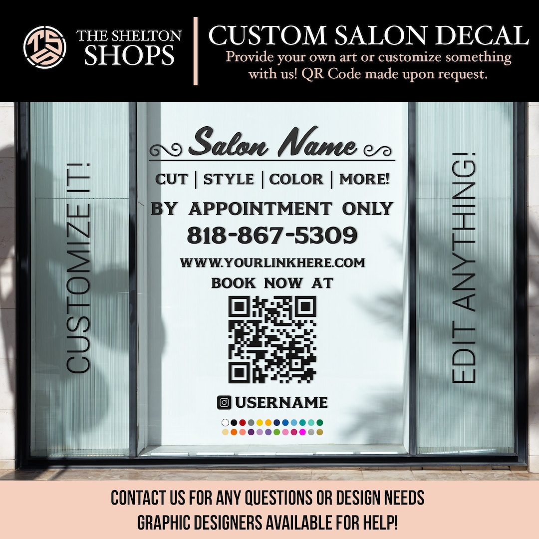 Custom Salon Vinyl Decal - Your Company, Fun Artistic Design ...