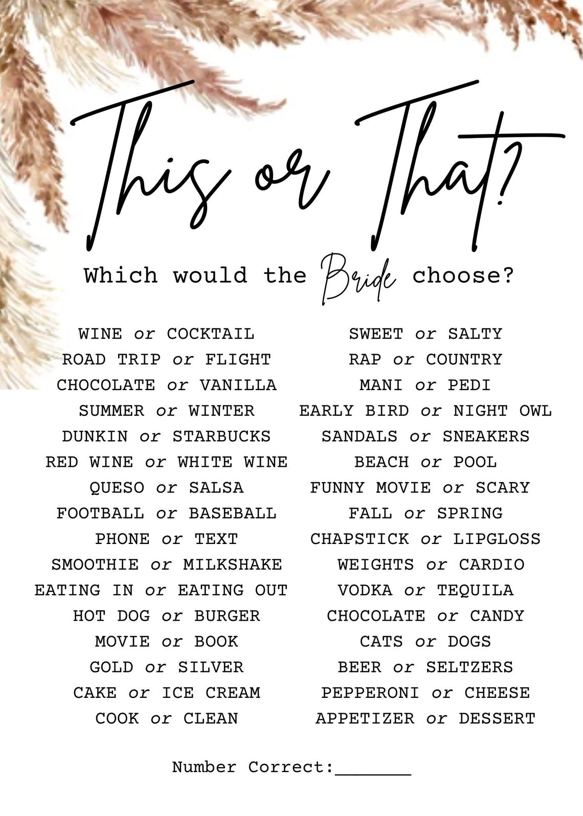 Bridal Shower Games | This or That? | Guest Games | How Well Do You ...