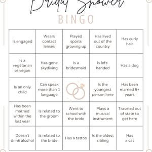 Bridal Shower BINGO - Bridal Shower Game - Instant Digital Download - Etsy