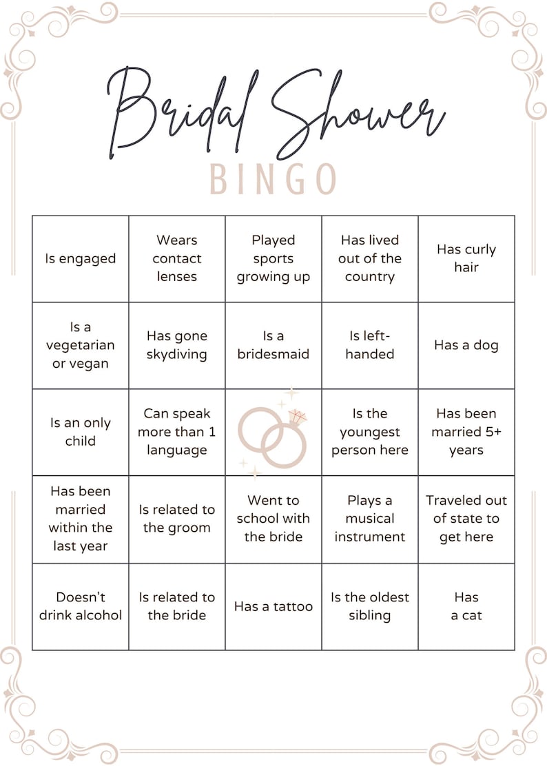 Bridal Shower BINGO - Bridal Shower Game - Instant Digital Download - Etsy