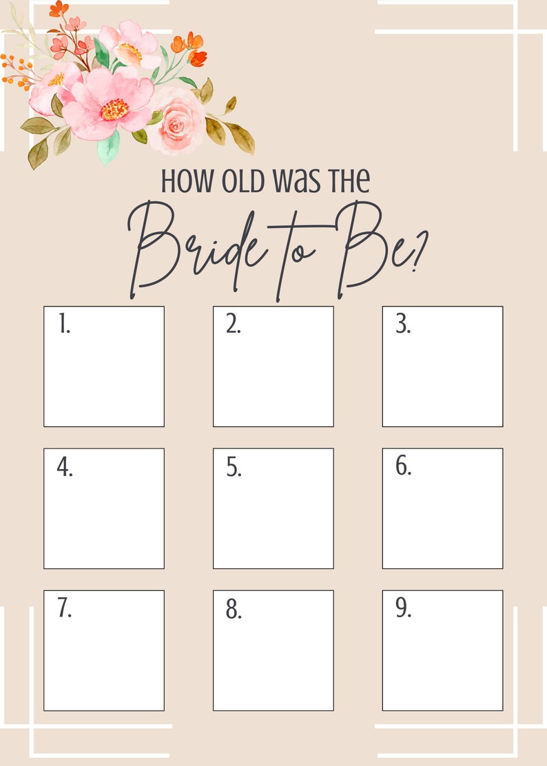 Bridal Shower Games Digital Download Instant Print Guess the Age of the ...