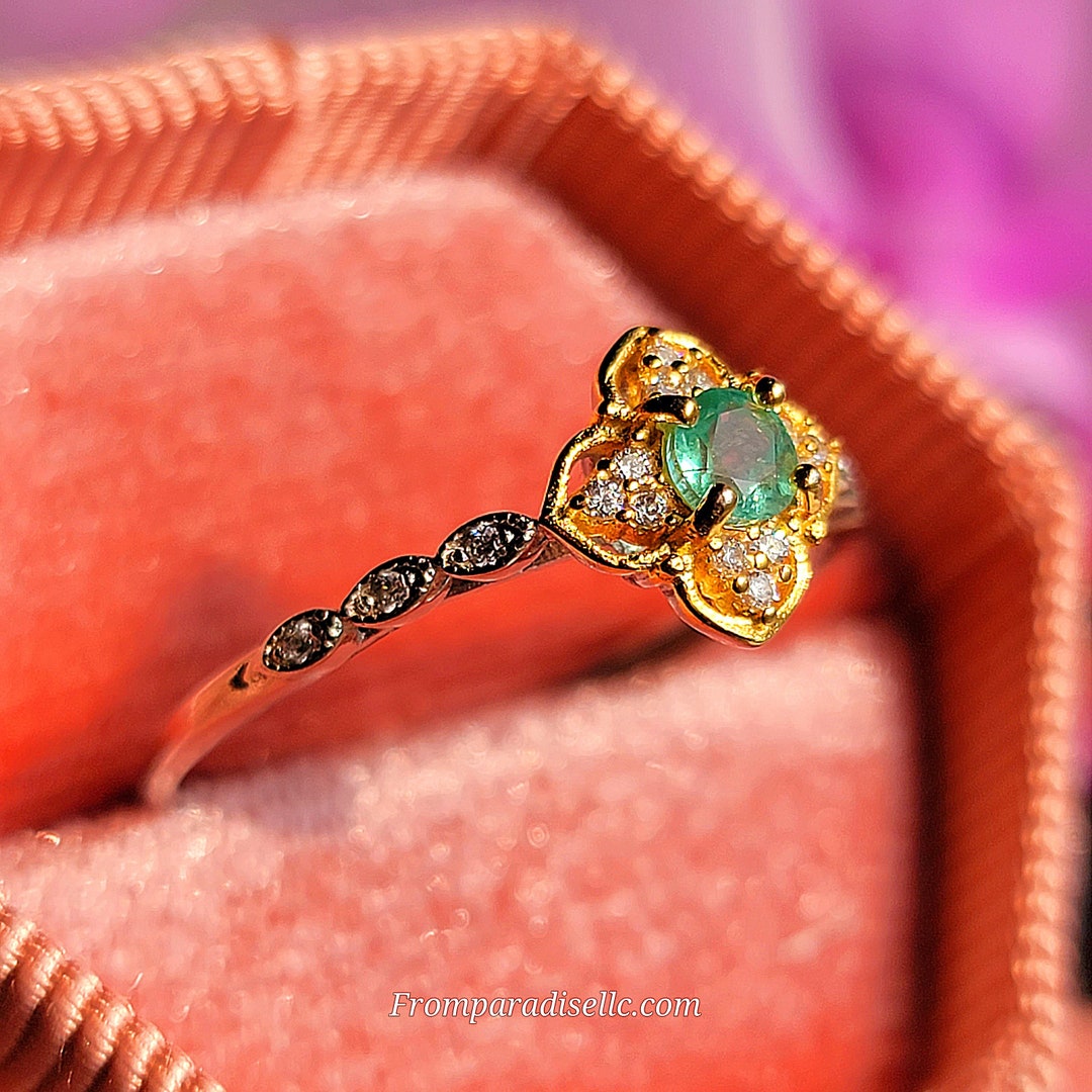 Emerald Sterling Silver Womens Gemstone Ring Adjustable MISFIT - Etsy