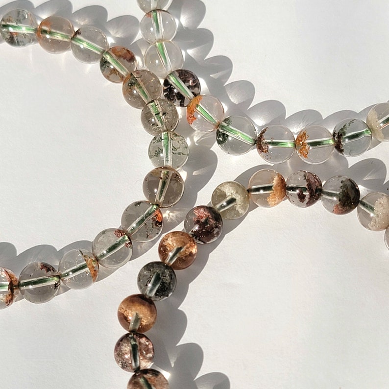 Garden Quartz Lodolite Crystal Round Bead Stretch Bracelet - Etsy