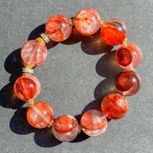 Fire Quartz Red Hematoid Crystal Chunky Stretch Round Bead Bracelet - Etsy