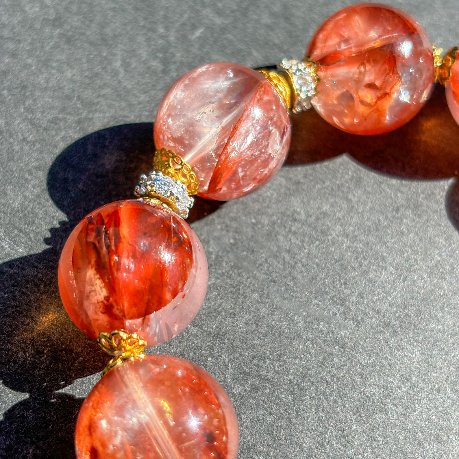 Fire Quartz Red Hematoid Crystal Chunky Stretch Round Bead Bracelet - Etsy