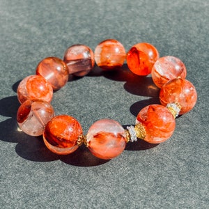 Fire Quartz Red Hematoid Crystal Chunky Stretch Round Bead Bracelet - Etsy