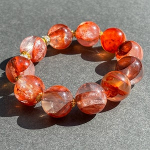 Fire Quartz Red Hematoid Crystal Chunky Stretch Round Bead Bracelet - Etsy