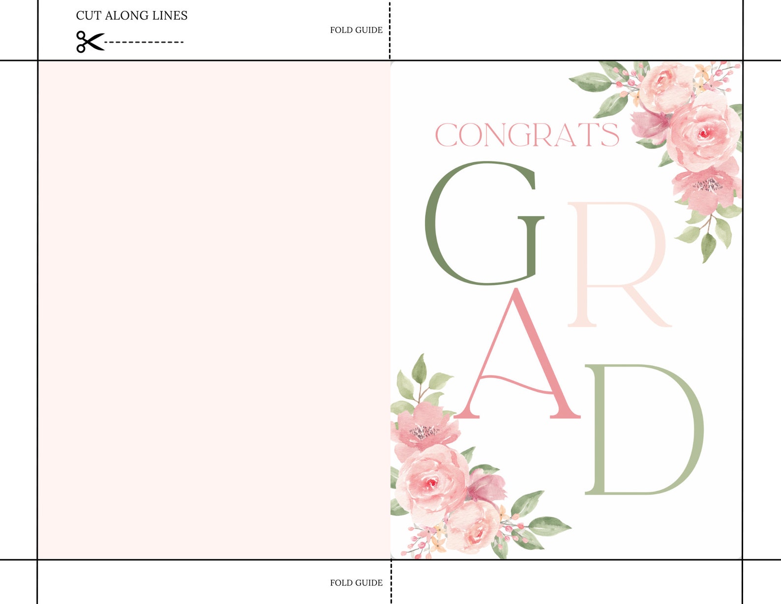 Printable Floral Grad Card, Pink Floral Grad Card, Printable Graduation ...
