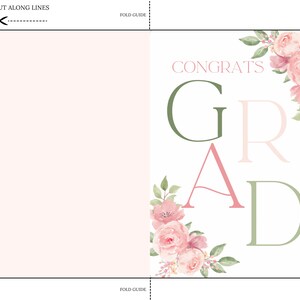 Printable Floral Grad Card, Pink Floral Grad Card, Printable Graduation ...