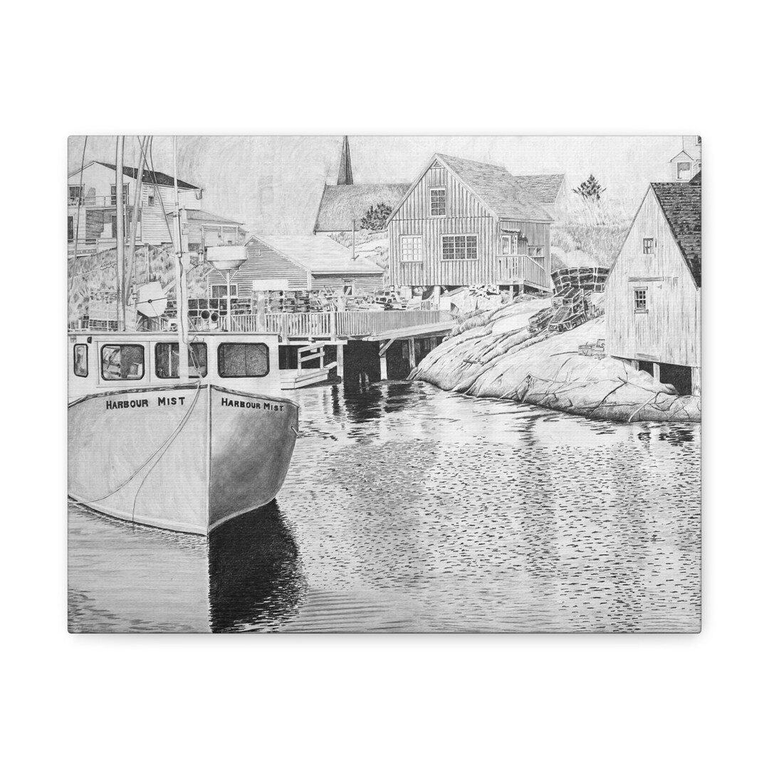 Peggy's Cove, Nova Scotia - Pencil Drawing on Gallery Wrapped Canvas - Etsy