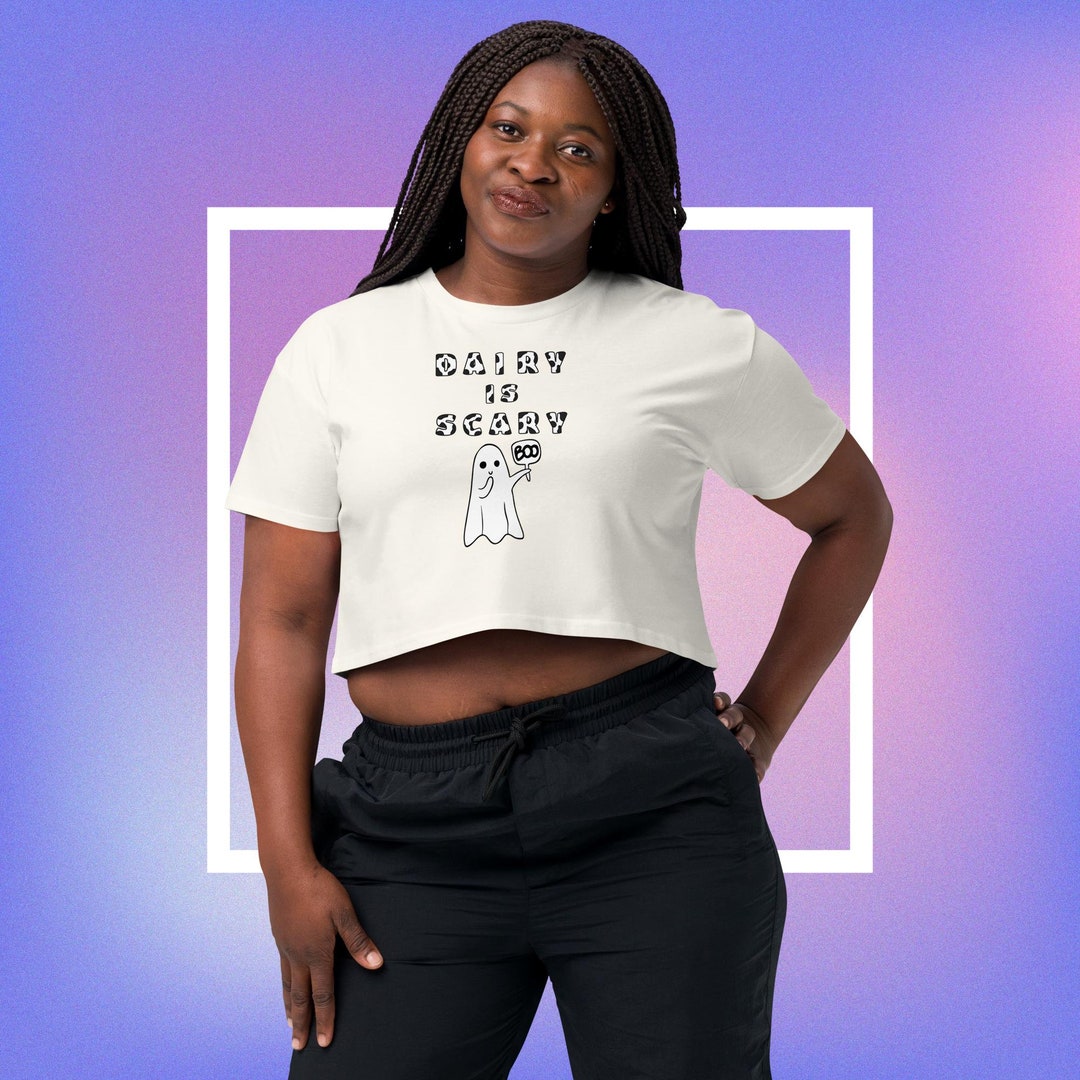 Dairy is Scary Crop Top Ghost Cow Print Lactose Intolerant Plant Based ...