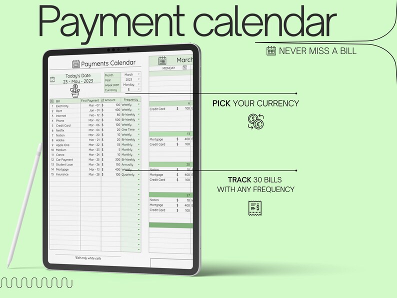 Bill Calendar • Monthly Bill Tracker • Bill Tracker • Debt Tracker ...