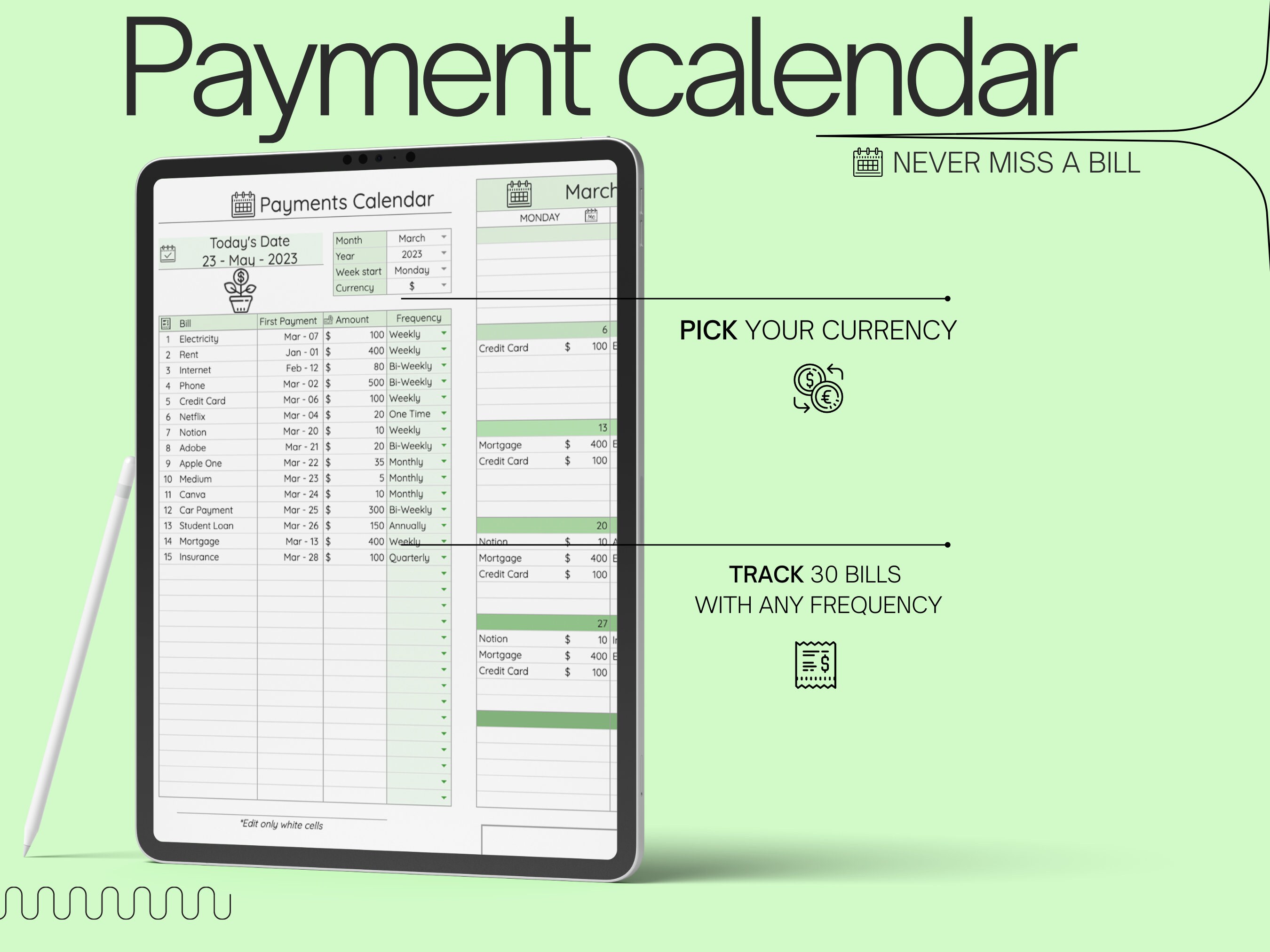 Bill Calendar • Monthly Bill Tracker • Bill Tracker • Debt Tracker ...