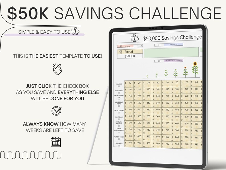 50000 Savings Challenge • Money Saving Challenge • Savings Challenge ...