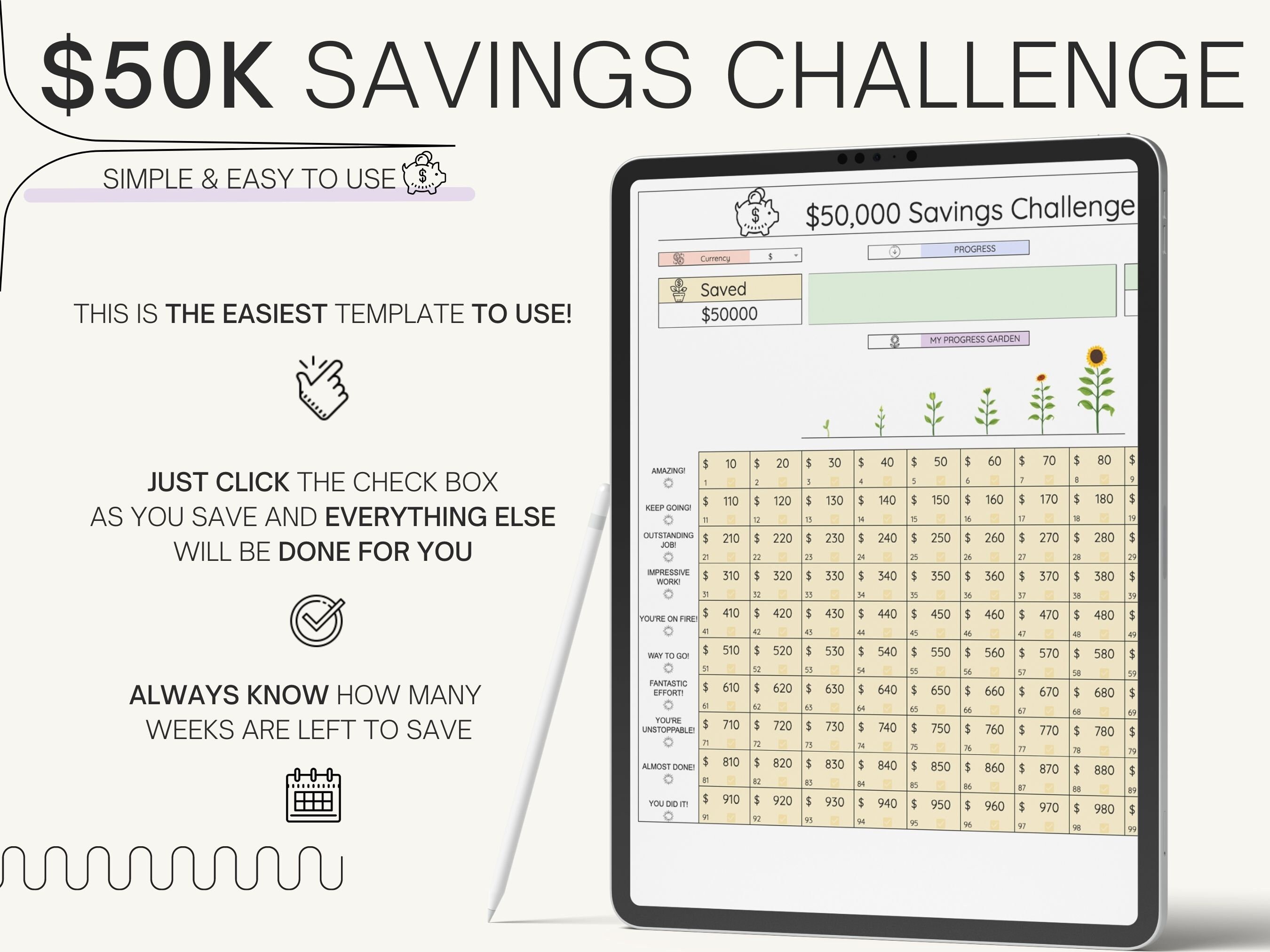 50000 Savings Challenge • Money Saving Challenge • Savings Challenge ...