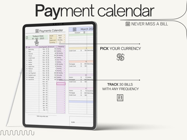 Monthly Bill Tracker Bill Tracker Bill Calendar Debt Tracker Bill ...