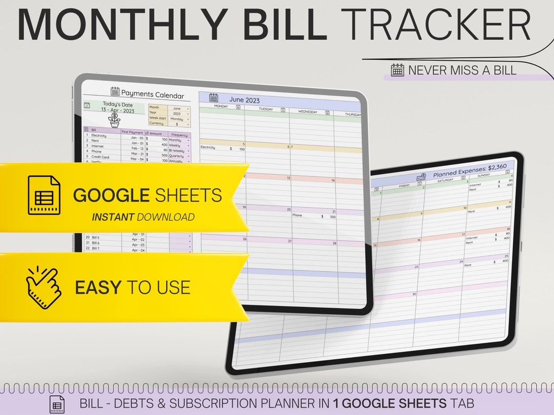 Monthly Bill Tracker Bill Tracker Bill Calendar Debt Tracker Bill ...