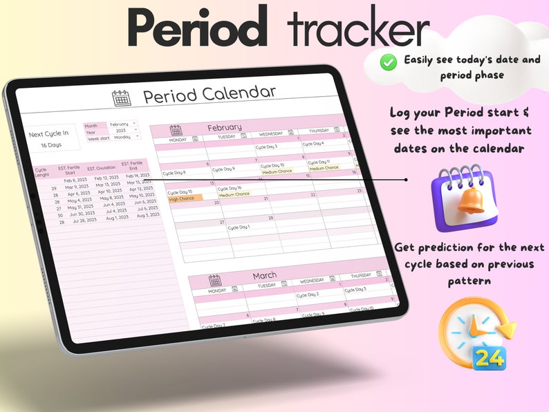 Period Tracker • Period Calendar • Google Sheets Template • Daily Habit ...