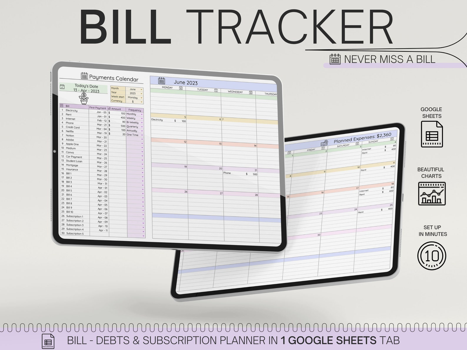 Bill Tracker • Bill Calendar • Debt Tracker • Bill Calendar • Budget ...