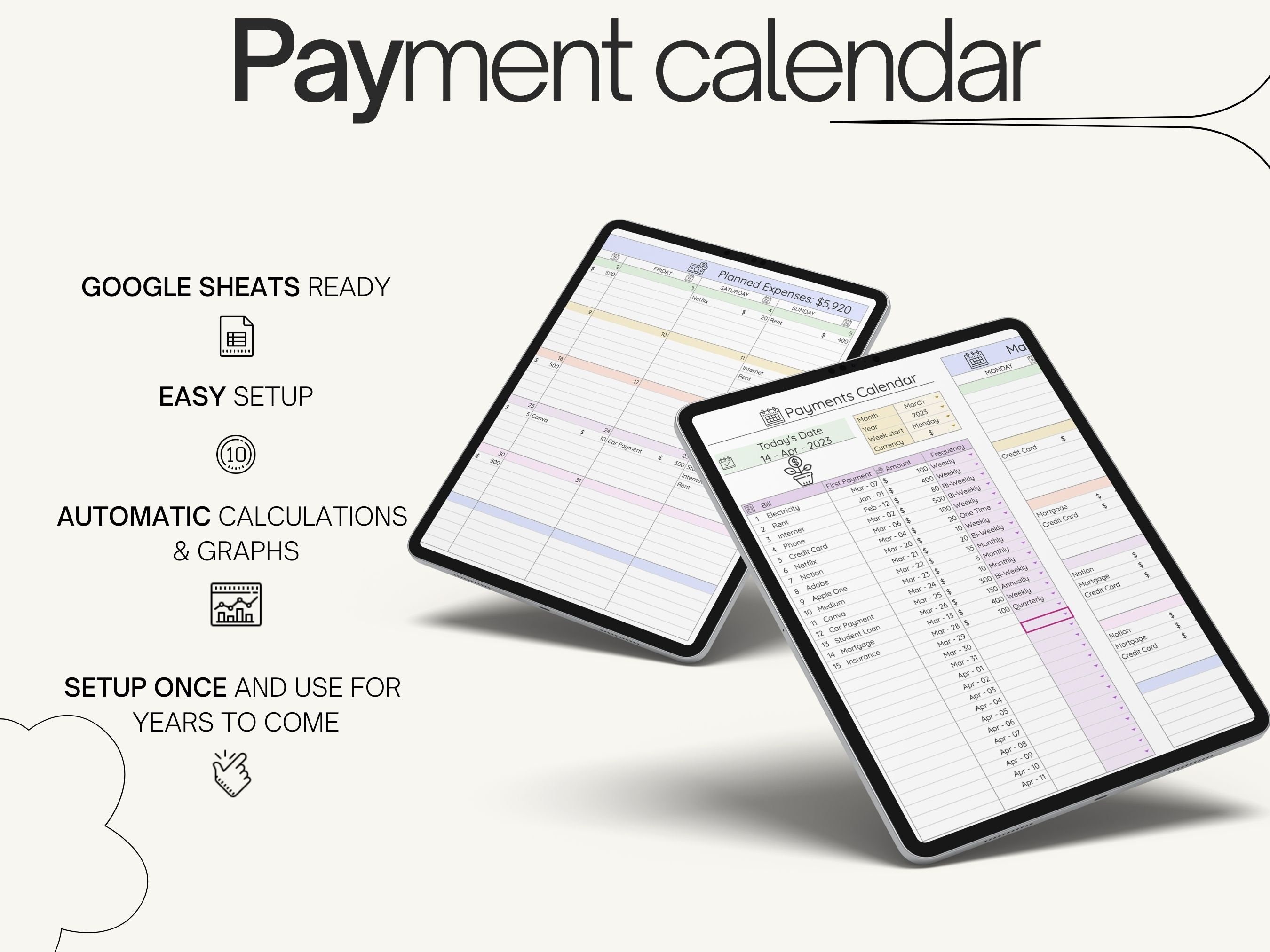 Bill Calendar • Payment Calendar • Bill Tracker • Debt Tracker • Bill ...