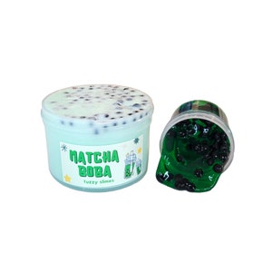 Matcha Boba Slime, Thick and Glossy, Clear, Boba Beads ~ Fuzzy Slimes ...