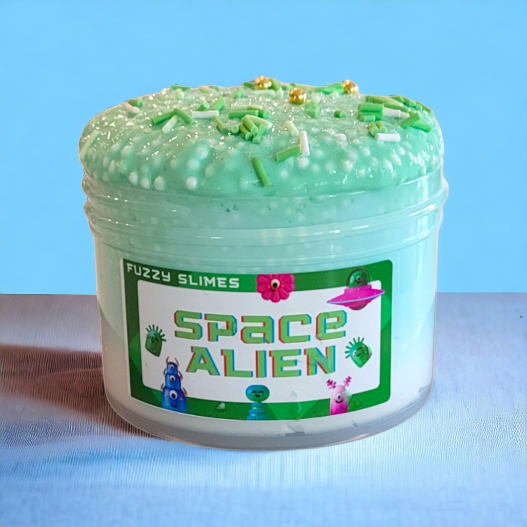 Space Alien Slime, Green, Blue, White Slime Scented Butter Foam Beads ...
