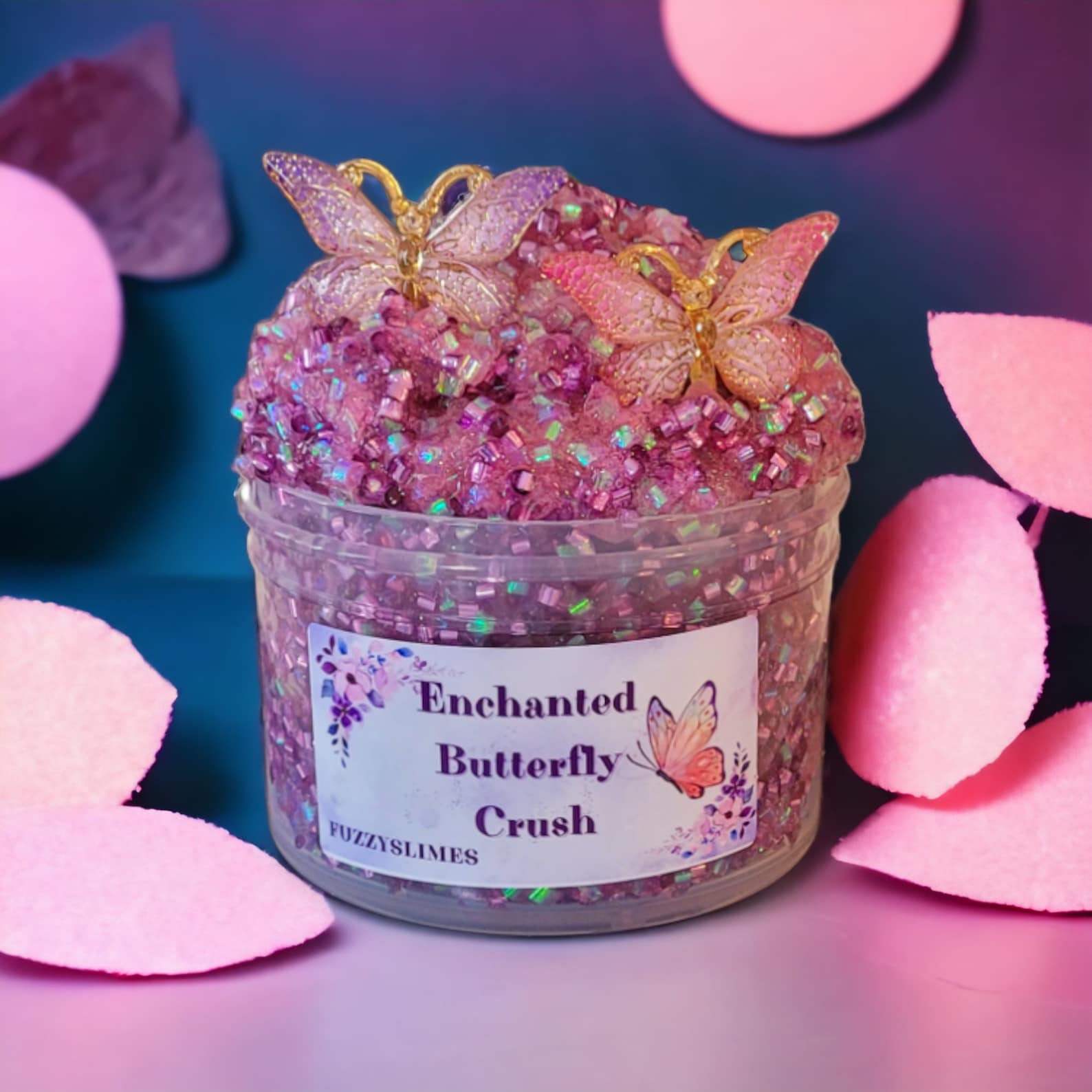 Enchanted Butterfly Crush, Purple Butterfly Pink Slime, Bingsu, Crunchy, Clear - Lavender Lemon ...