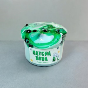 Matcha Boba Slime, Thick and Glossy, Clear, Boba Beads ~ Fuzzy Slimes ...