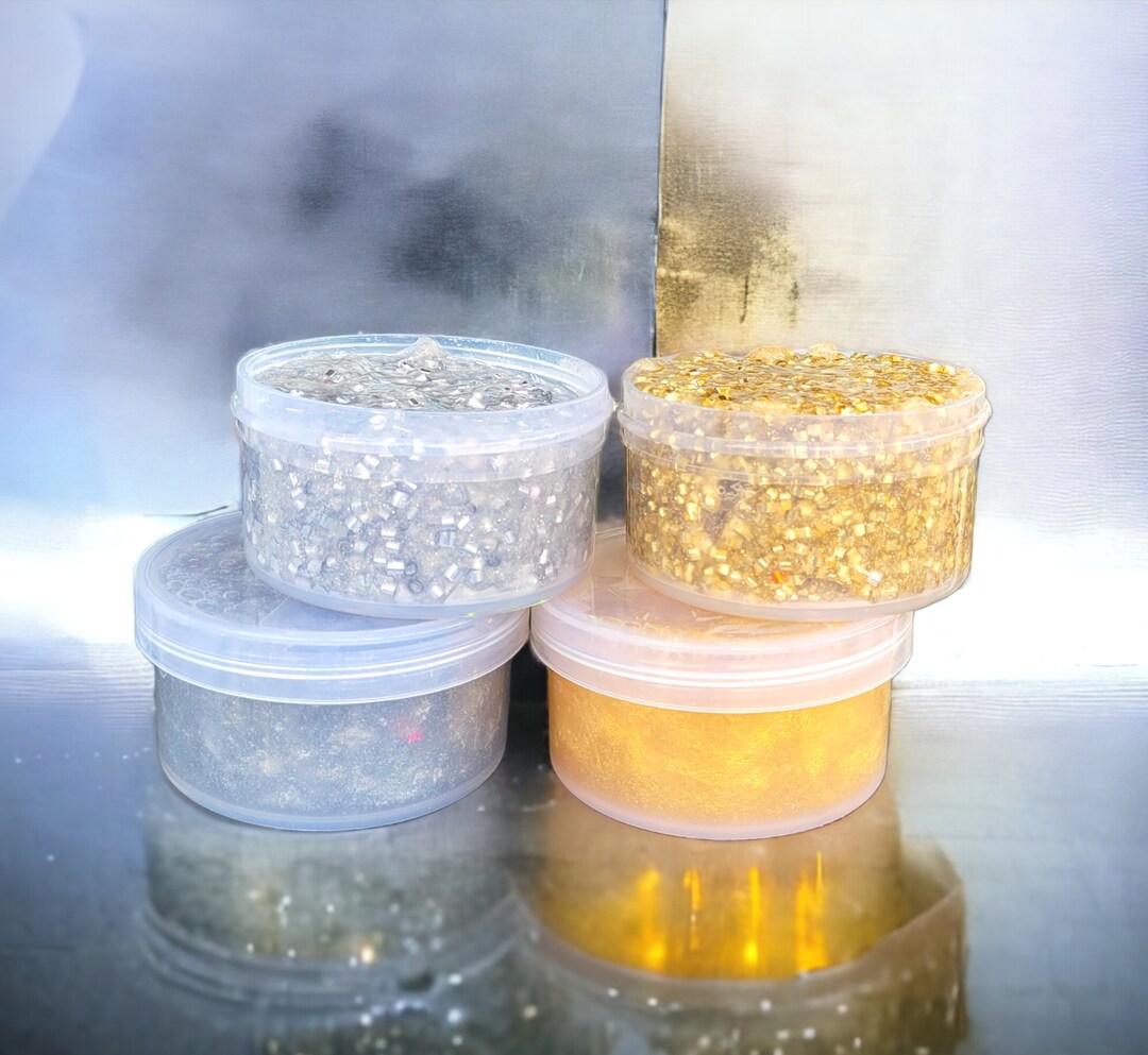 16 Oz Silver and Gold Clear, Bingsu Slime Kit - Mint, Honey, Ocean ...