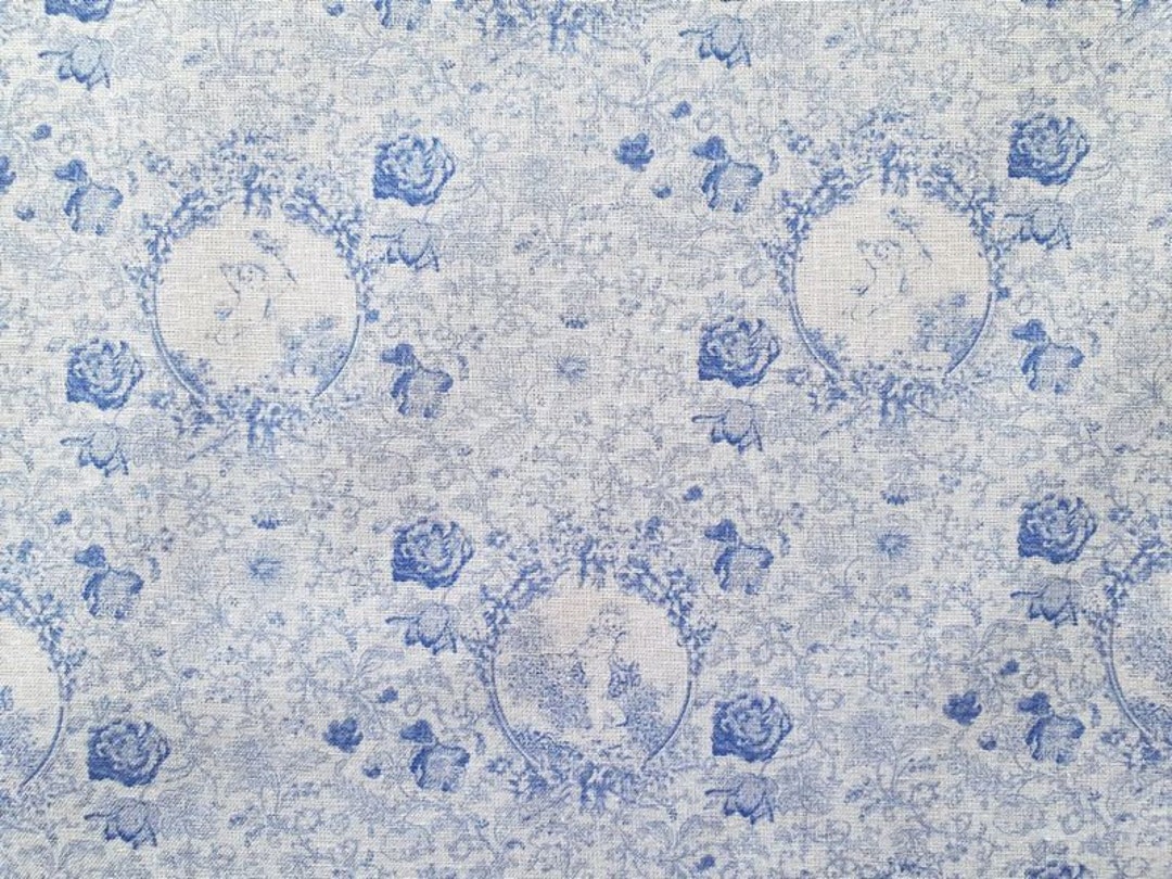 Coupon 72x50 Toile De Jouy Fabric Floral Angels blue - Etsy