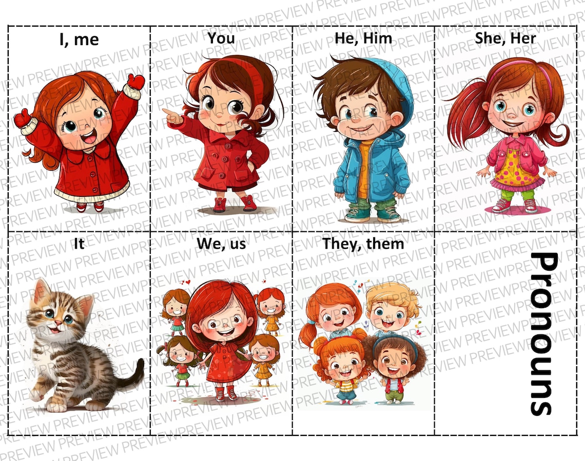 Printable My First Pronoun Flash Cards Early Toddler Childhood ...