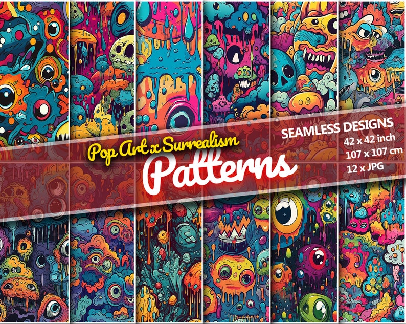 DIGITAL Paper Weirdcore Pop Art X Surrealism Patterns 12-pack - Etsy