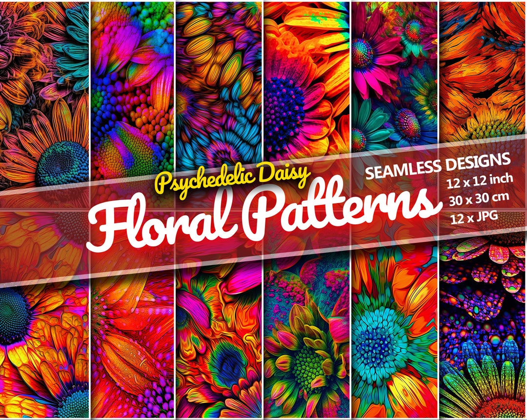 DIGITAL Paper Weirdcore Psychedelic Floral Patterns 12-pack - Theme ...