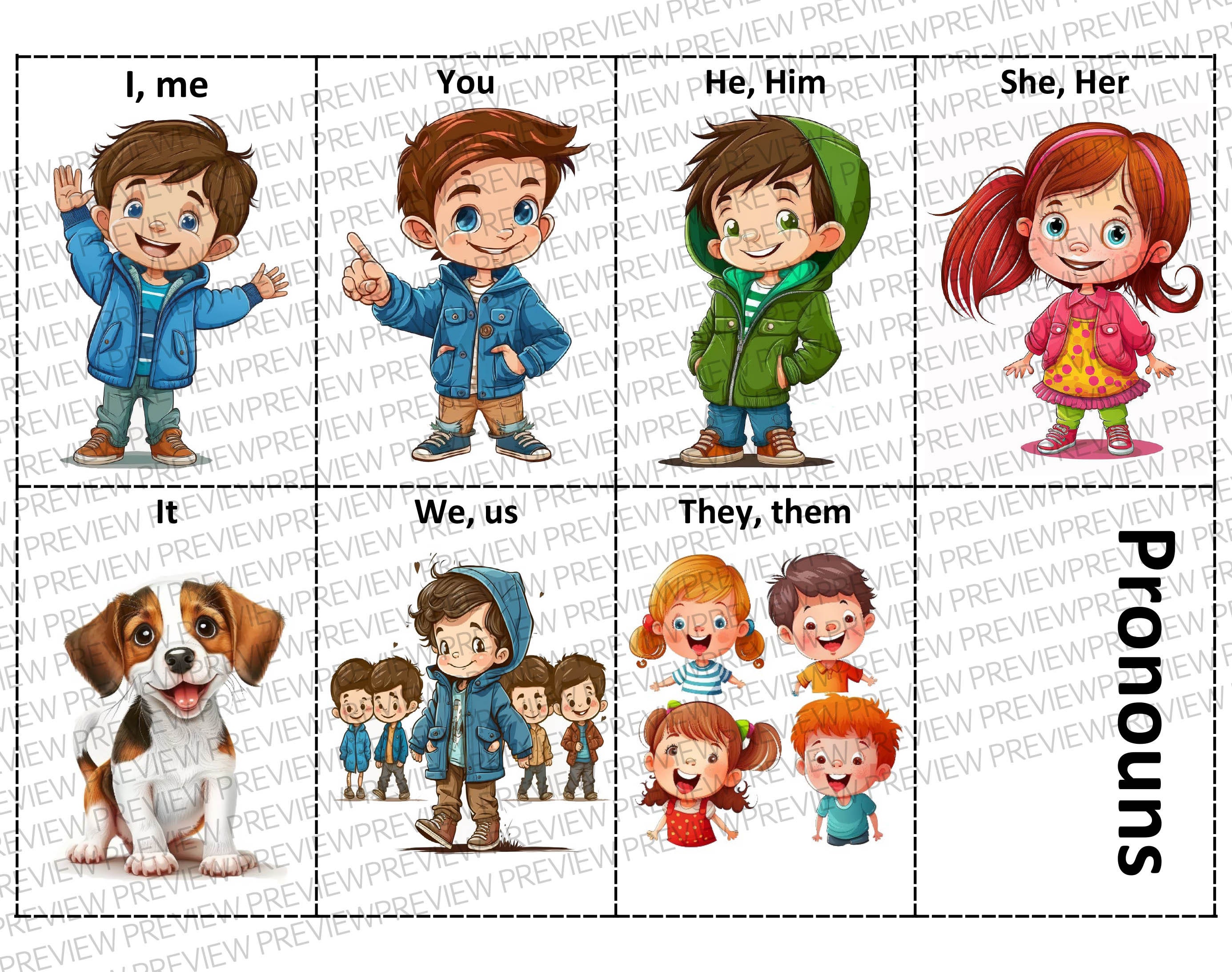 Printable My First Pronoun Flash Cards - Early Toddler Childhood ...