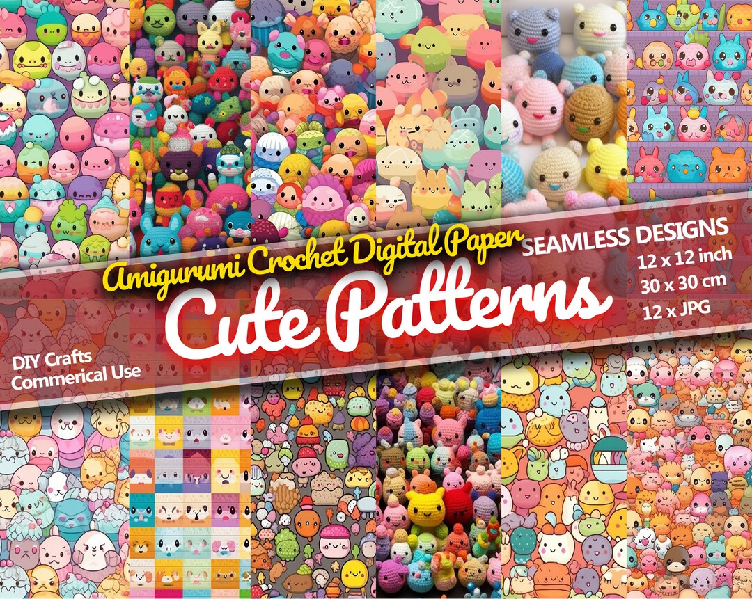 DIGITAL Paper Amigurumi Crochet Kawaii Cute Patterns 12-pack - Theme ...
