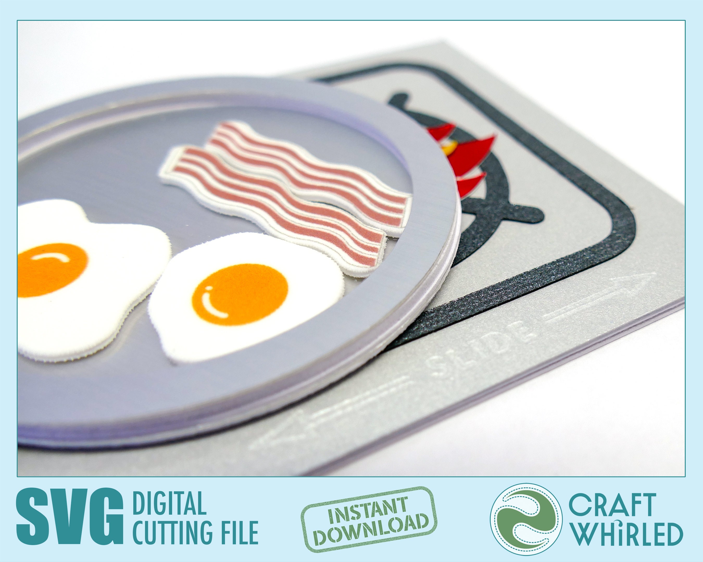 Frying Pan Shaker Card W/eggs & Bacon SVG DXF EPS Shaker - Etsy