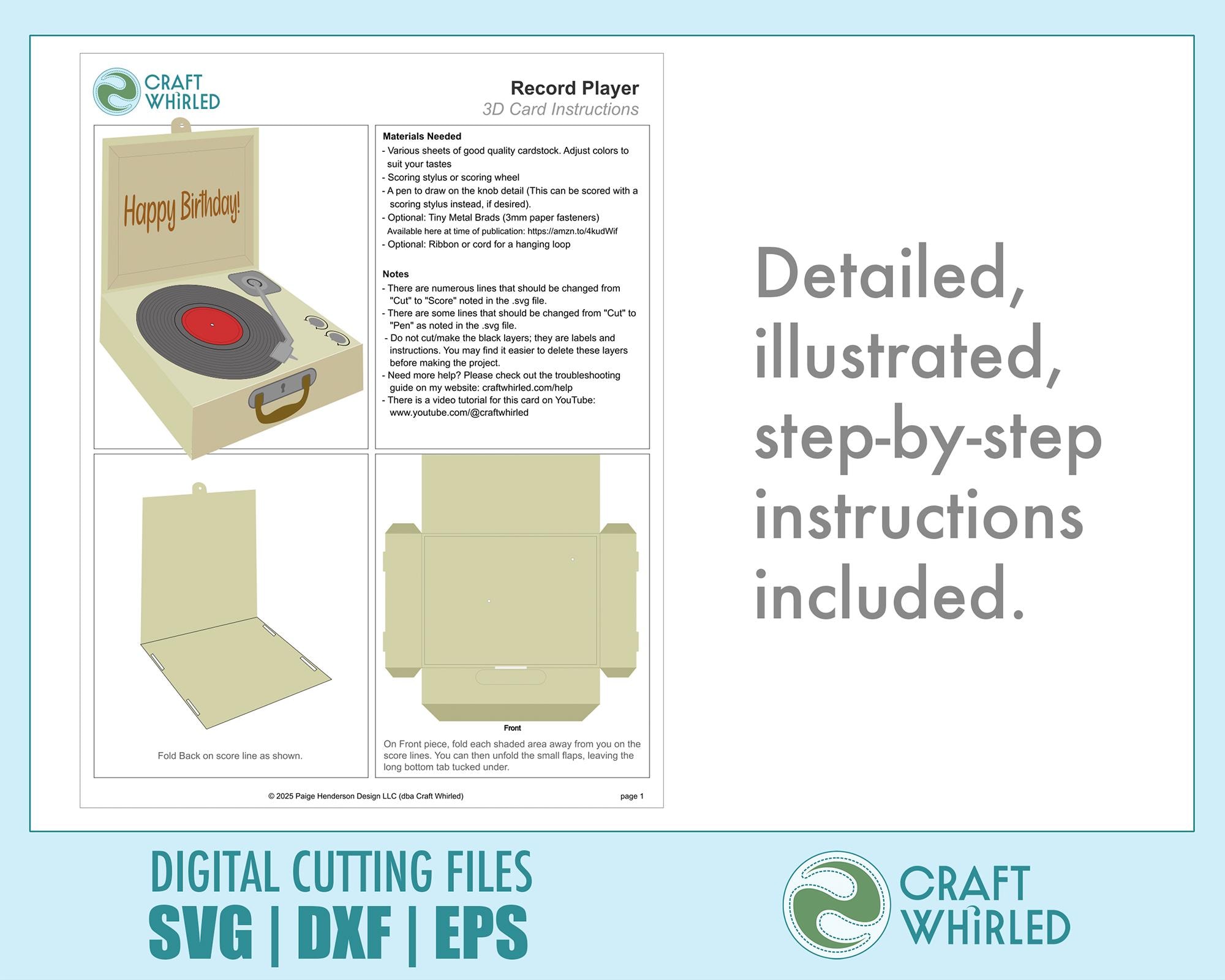 Pop-up Record Player 3D Pop-up Card | SVG, DXF, EPS 3D Card Cut File ...