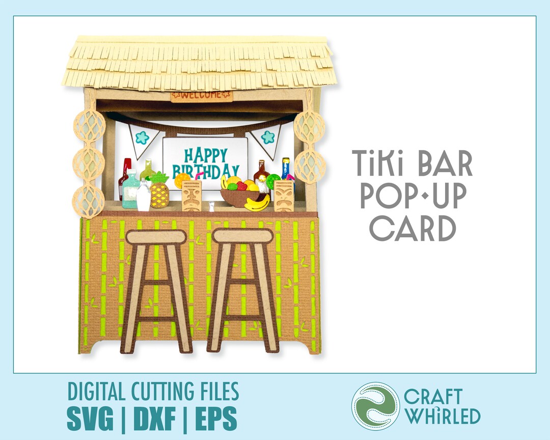 Tiki Bar Pop-up Card | SVG, DXF, EPS 3D Card Cut File | Cricut ...