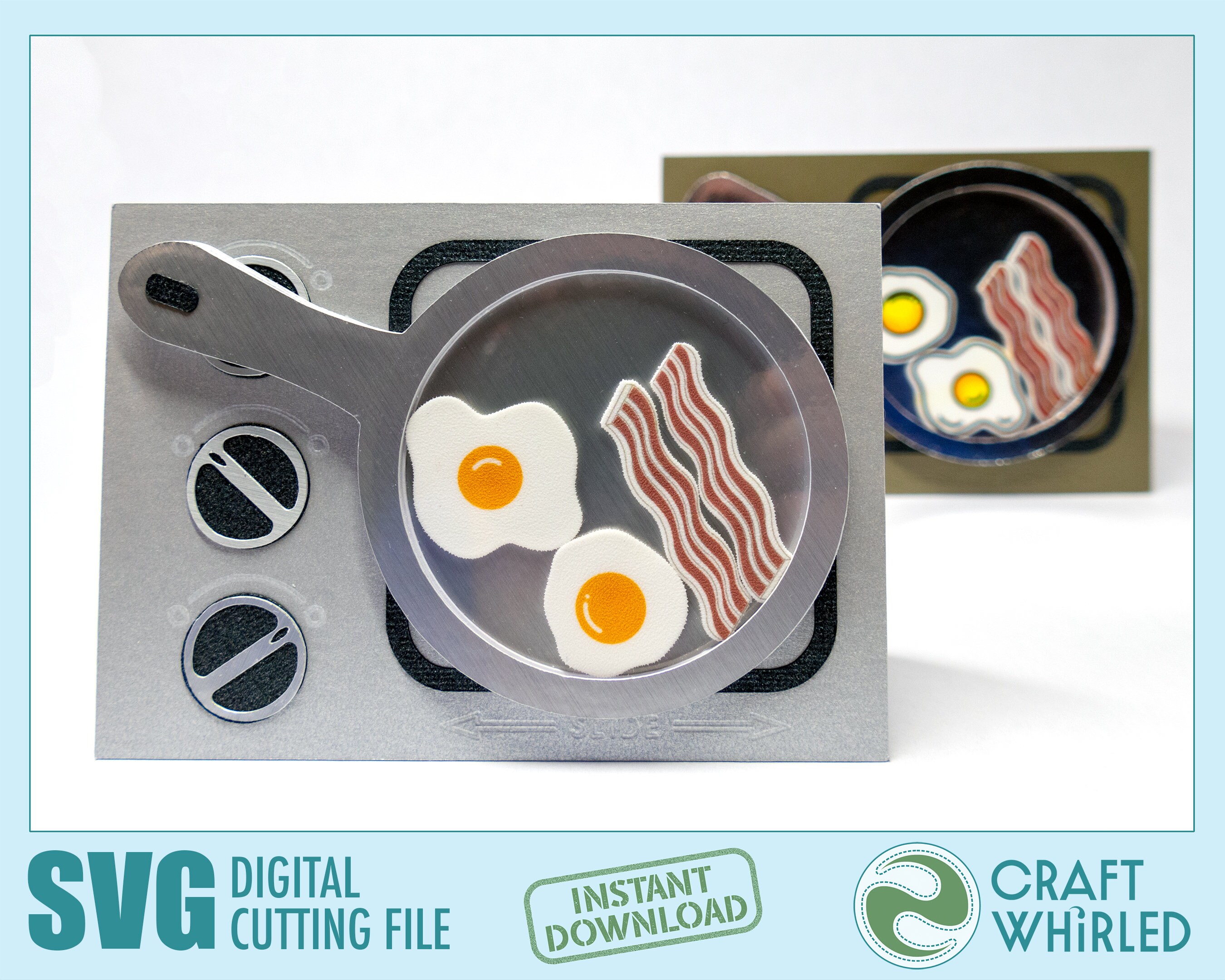 Frying Pan Shaker Card W/eggs & Bacon SVG DXF EPS Shaker - Etsy