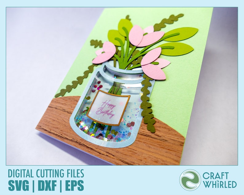 Jar of Flowers Shaker Card SVG DXF EPS Shaker Card Cut - Etsy