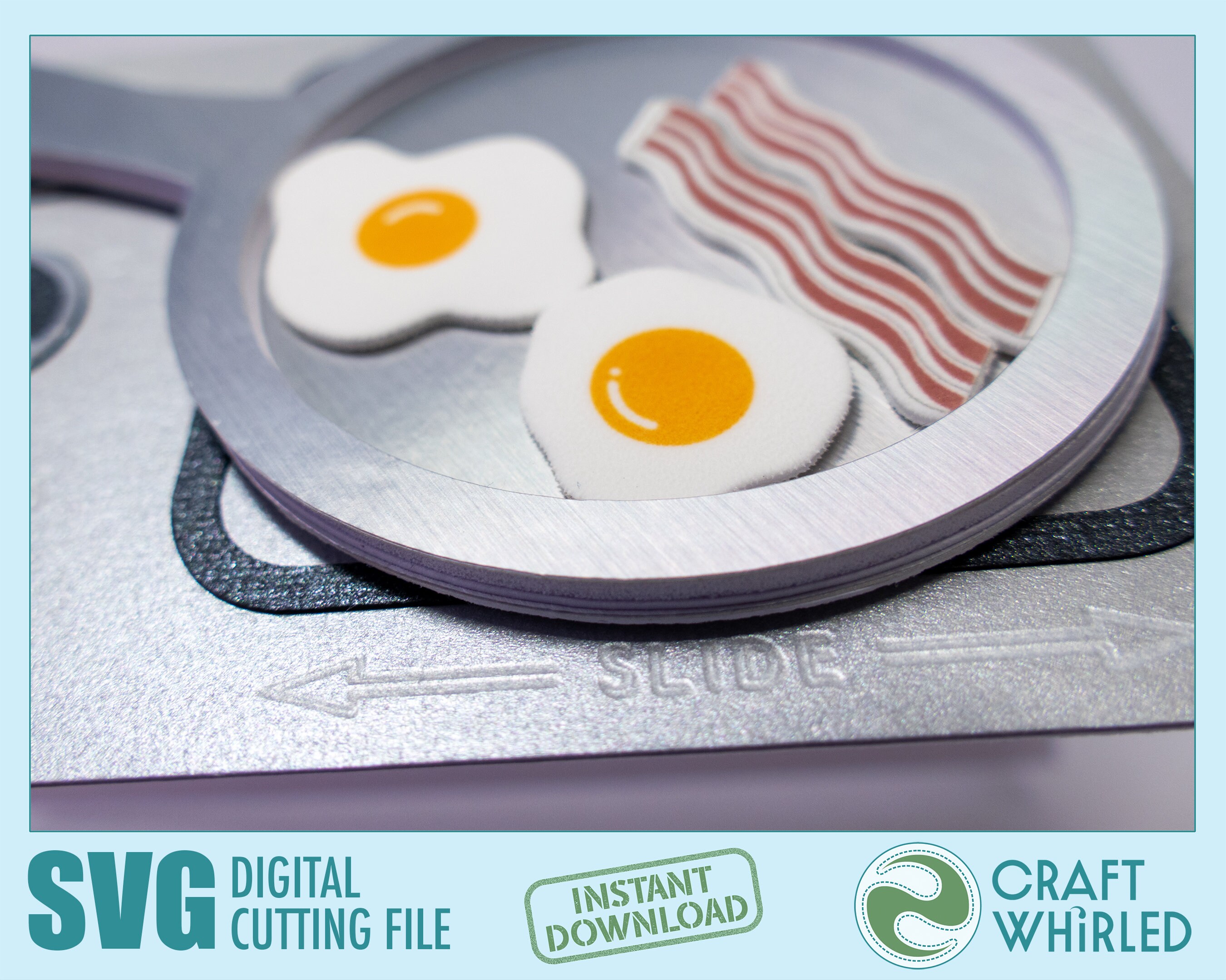 Frying Pan Shaker Card W/eggs & Bacon SVG DXF EPS Shaker - Etsy