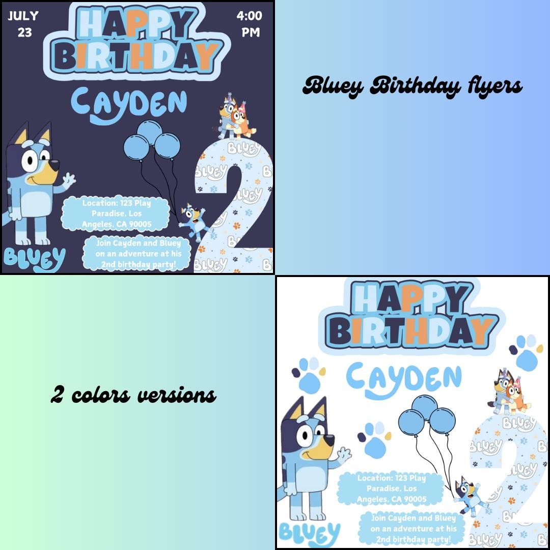 Bluey Birthday Party Flyer, Baby Birthday Party, Premade Template ...