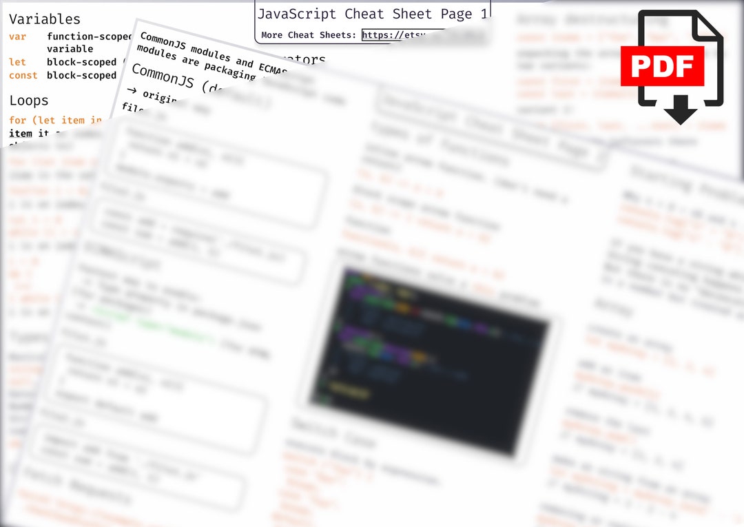 Javascript Cheat Sheet 2 Pages - Etsy