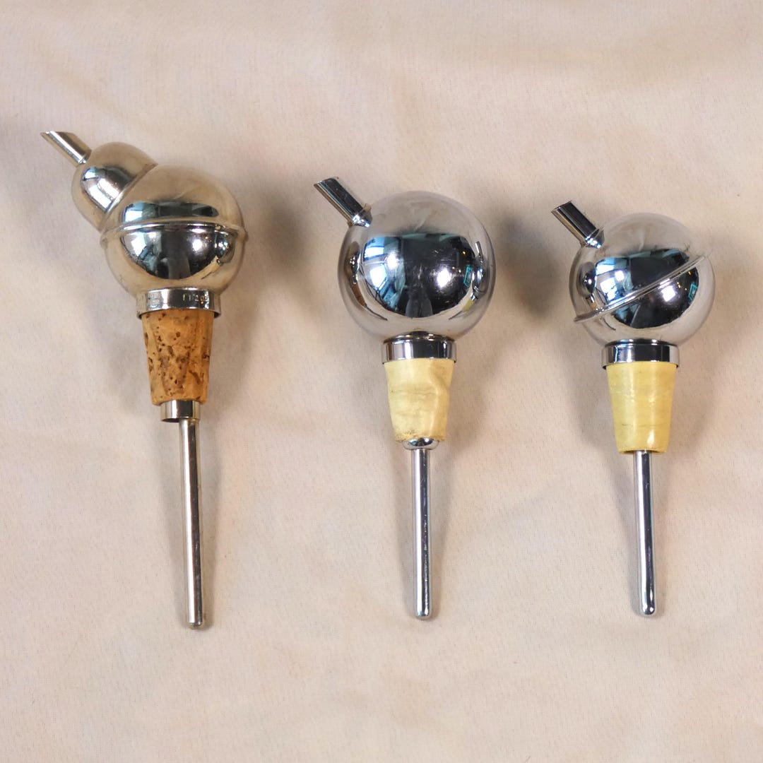 1950s Chrome Drink Liquor Bottle Shot Pourers Vintage Jigger Spouts Mid ...
