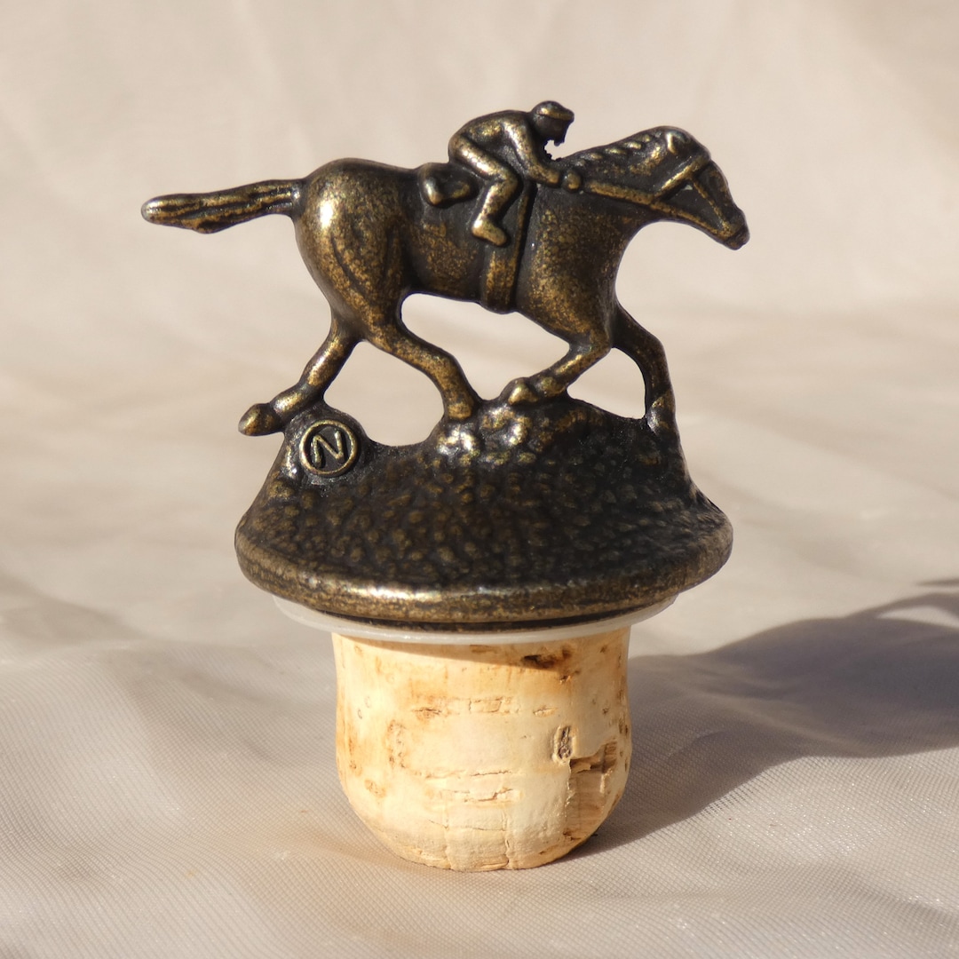 Blantons Bourbon n Bottle Stopper Horse Racing Jockey Brass and Cork ...