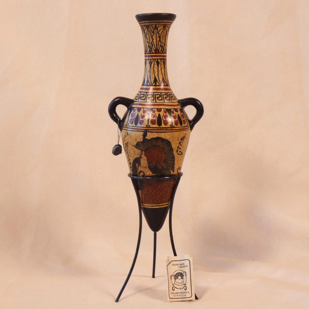 Ancient Greek Amphora W/ Stand Vintage Handmade Hand Painted Decorative ...